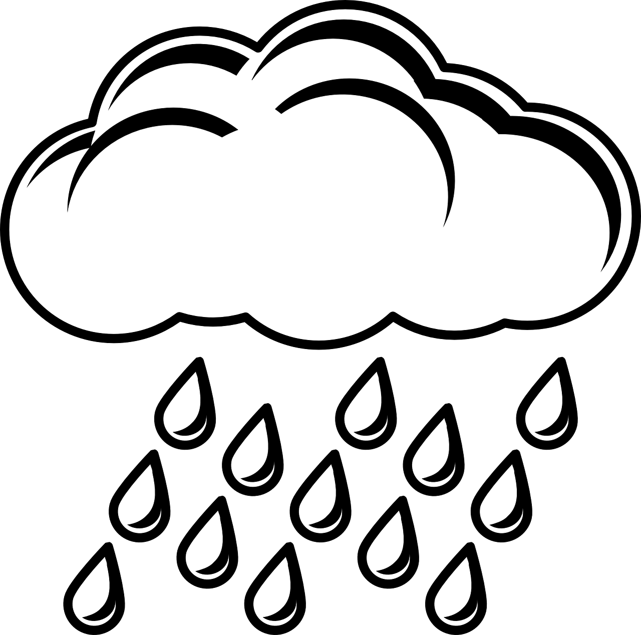 Wind Clip Art - Rainy Weather Clipart Black And White - (1280x1268) Png ...