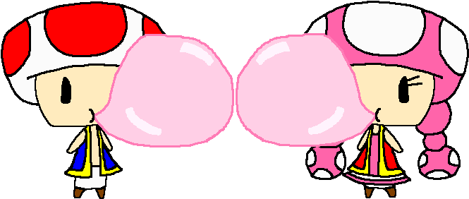Chibi Toad And Toadette Blowing Bubble Gum By Pokegirlrules - Cartoon ...