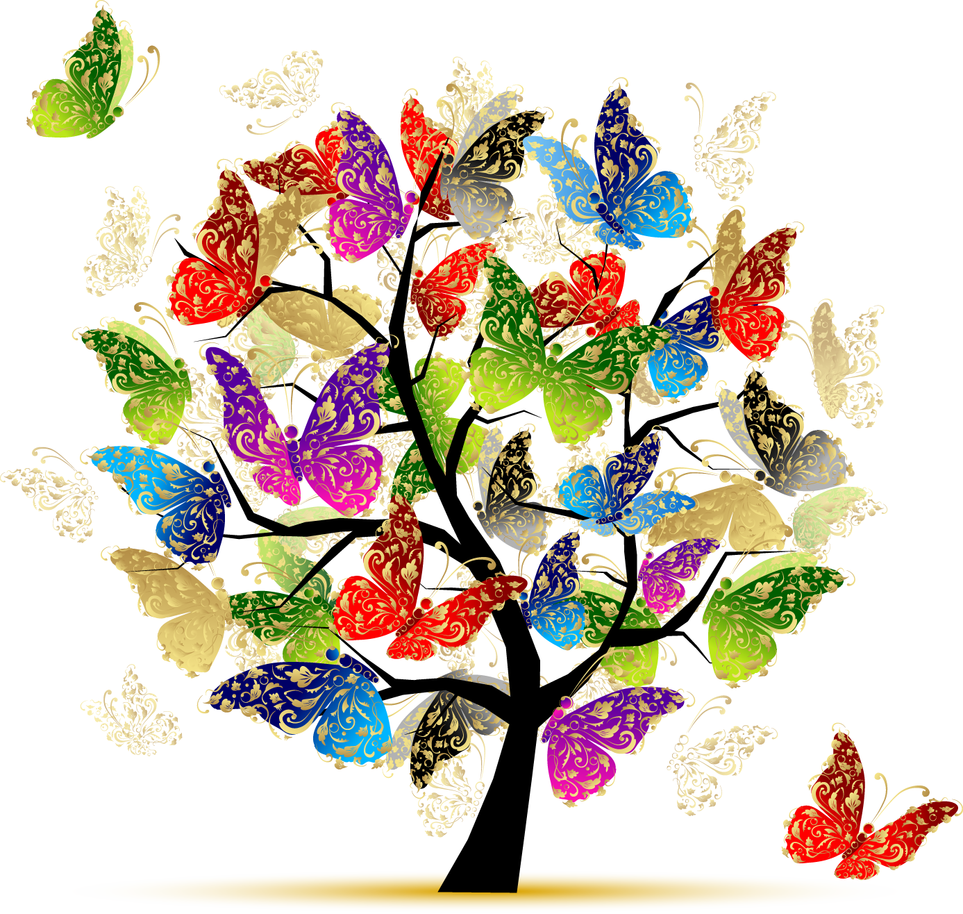 Butterfly Tree Illustration - Tree Of Life Butterflies - (1387x1316 ...