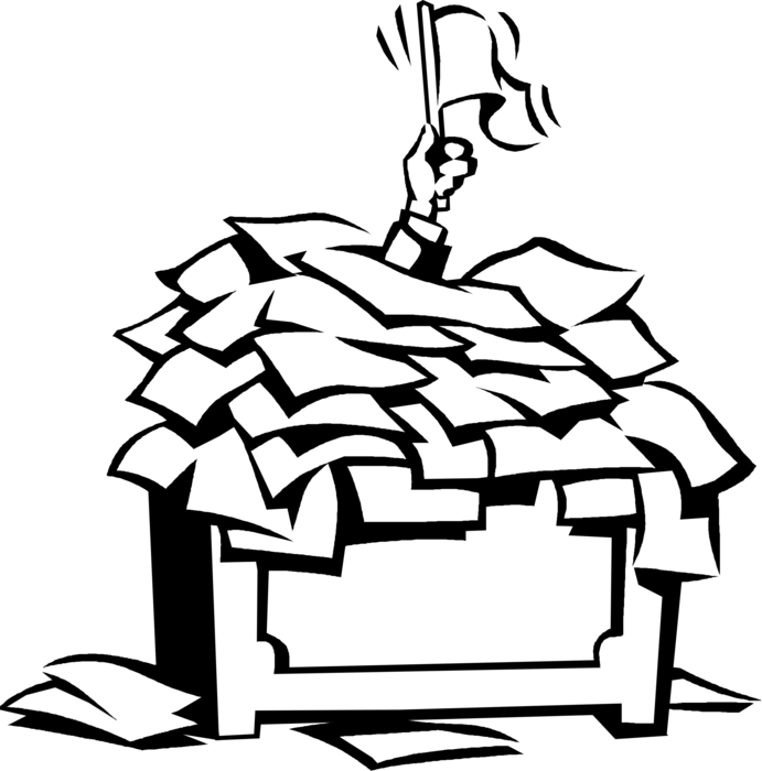 Vector Illustration Of Businessman Swamped By Paperwork - Paperwork ...