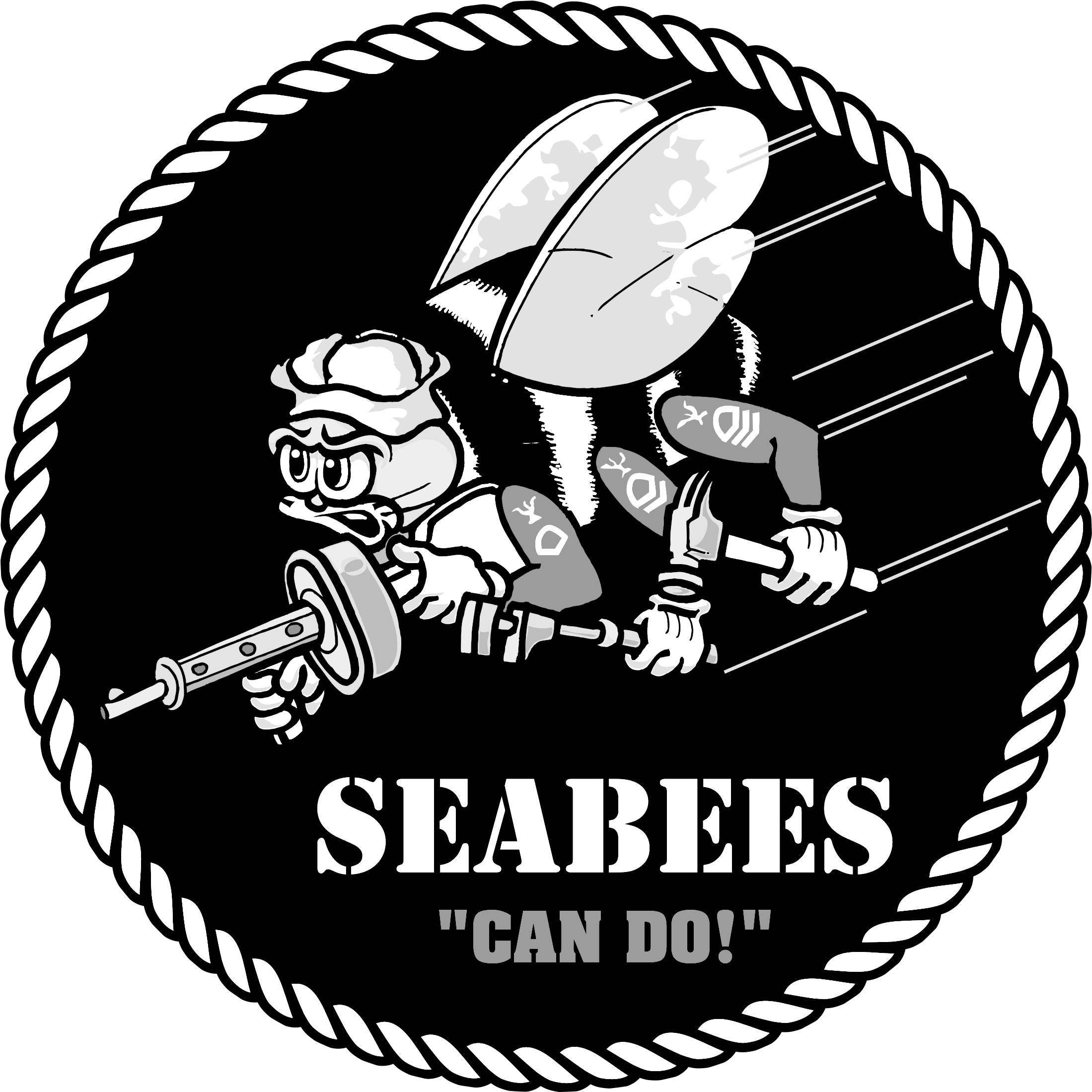 Seabees Logo Black And White - Usn Seabees Round Ornament - (2400x2400 ...