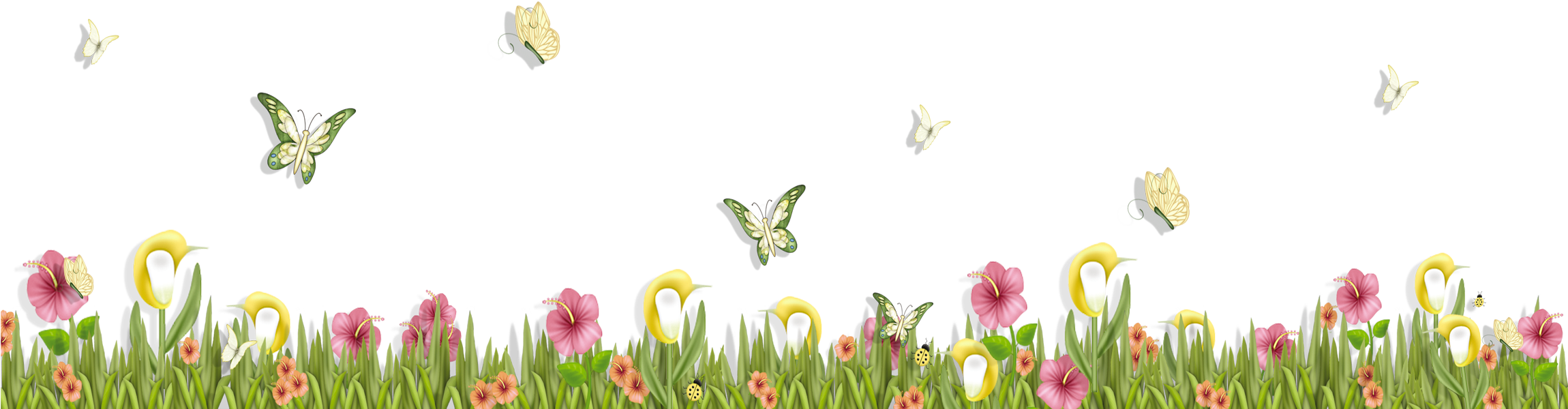 Grass With Butterflies And Flowers Png Clipart Spring - Flower And ...