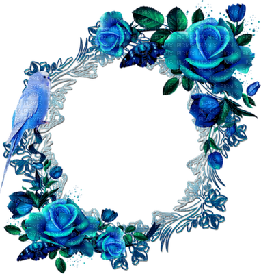 Frame Round Bp - Blue Flower Frame Rose - (382x400) Png Clipart Download