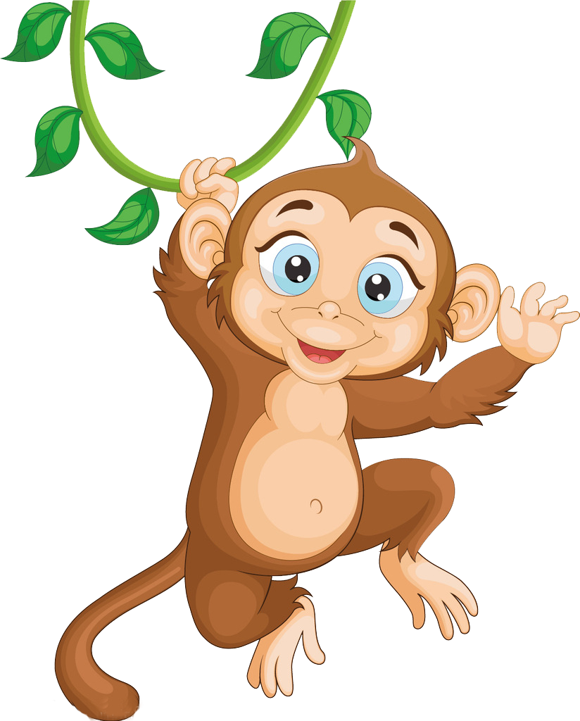 Monkey Illustration - Jumping Monkey - Monkey Hanging From Tail Cartoon ...