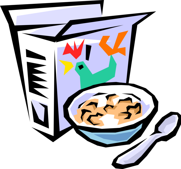 Vector Illustration Of Breakfast Cereal With Bowl And Cereal Box