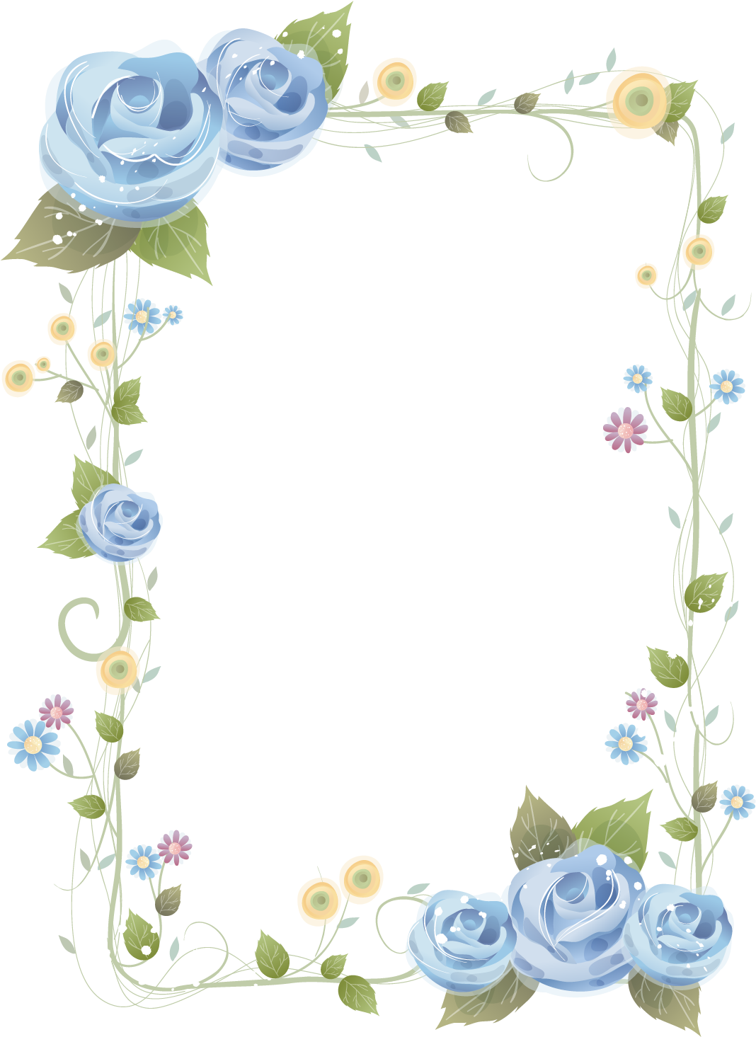 Borders And Frames Paper Flower Clip Art - Flower Page Borders Blue ...