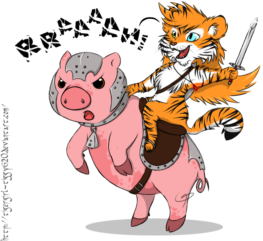 Free Anime Chibi Tiger - Tiger Riding Pig - (886x900) Png Clipart Download