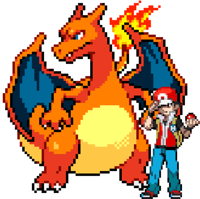 Red And His Charizard Pixel Render By Mattplaysvg - Pokemon Charizard ...