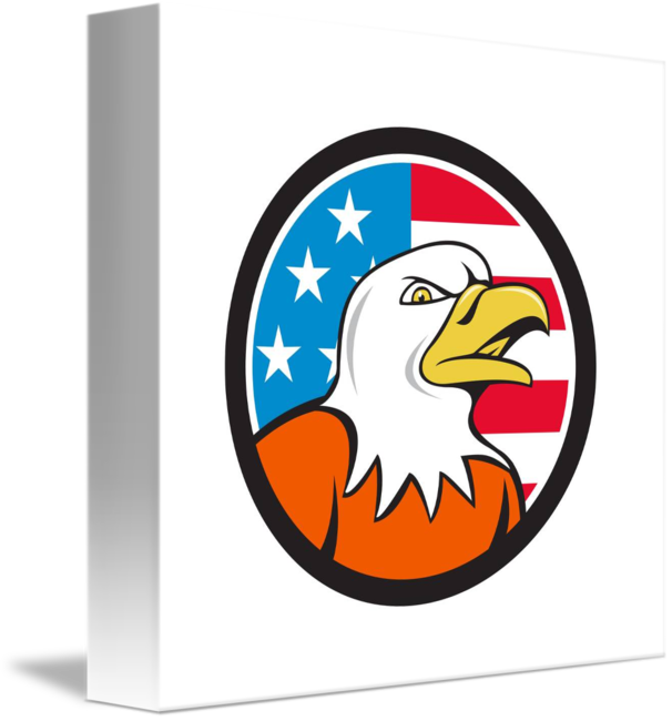 American Bald Eagle Head Angry Flag Circle Cartoon - Bald Eagle ...