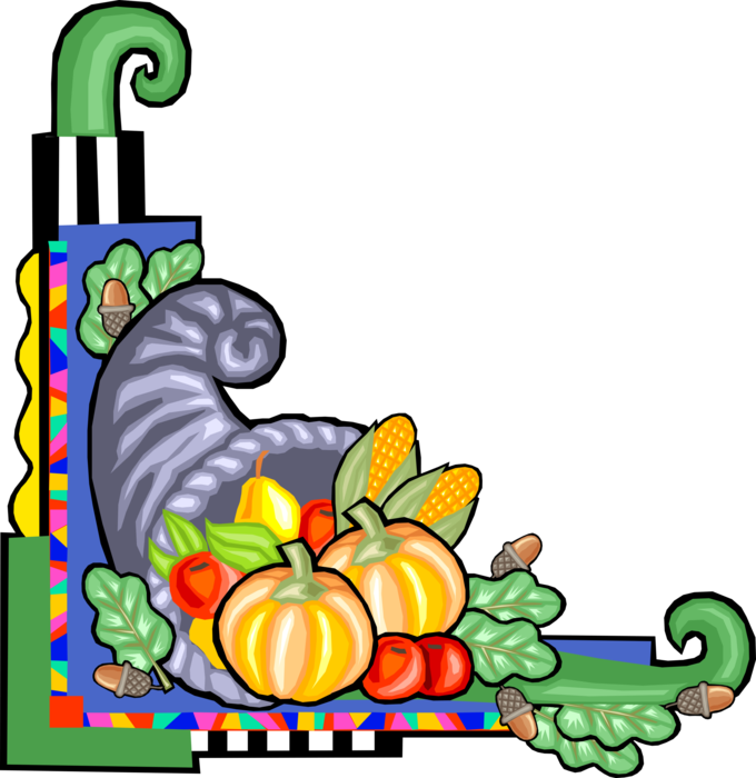Vector Illustration Of Cornucopia Horn Of Plenty Border - Fruit Page ...