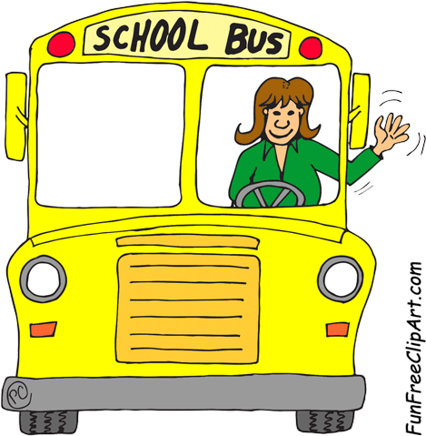 School Bus Front With Waving Bus Driver - School Bus Driver Cartoon ...