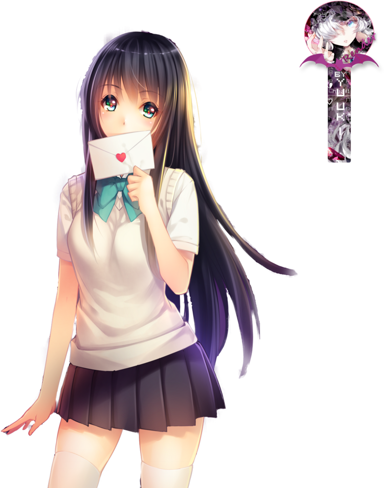 Render Anime Girl - Anime Girl With Letter - (1024x1014) Png Clipart ...