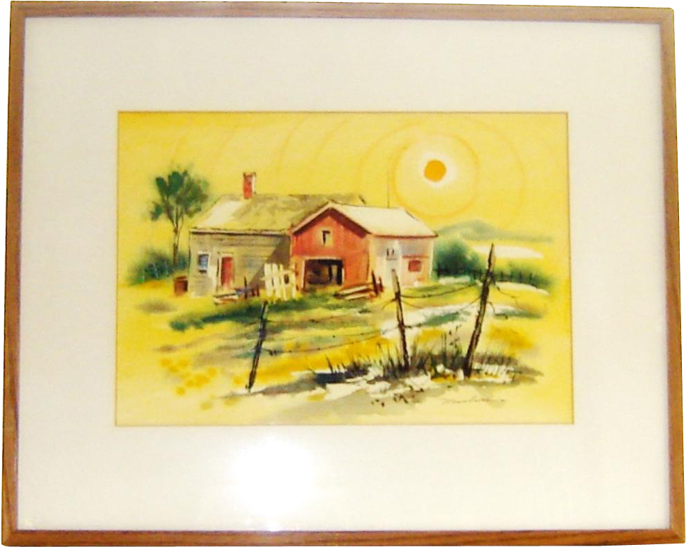 Musselman California School Style Watercolor Farm Landscape - Picture ...