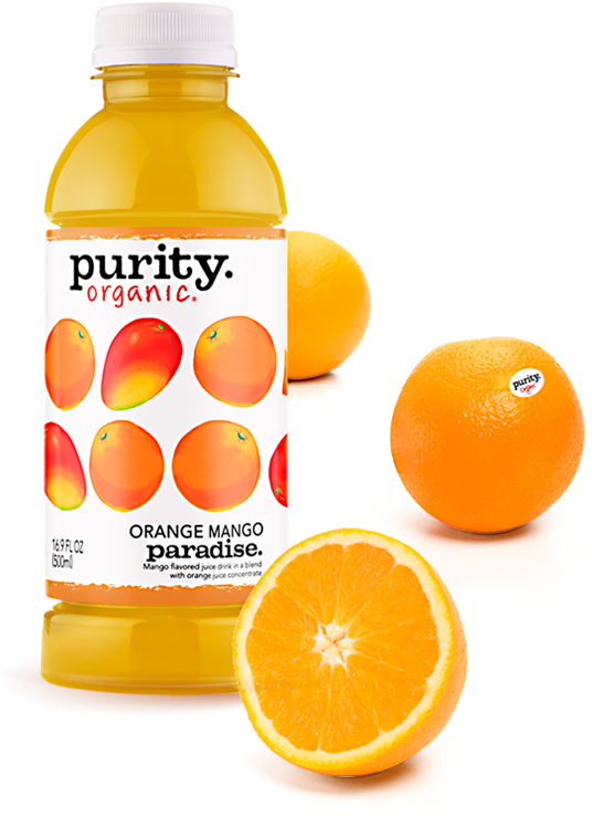 Bottle And Fruit - Purity Orange Juice - (542x758) Png Clipart Download