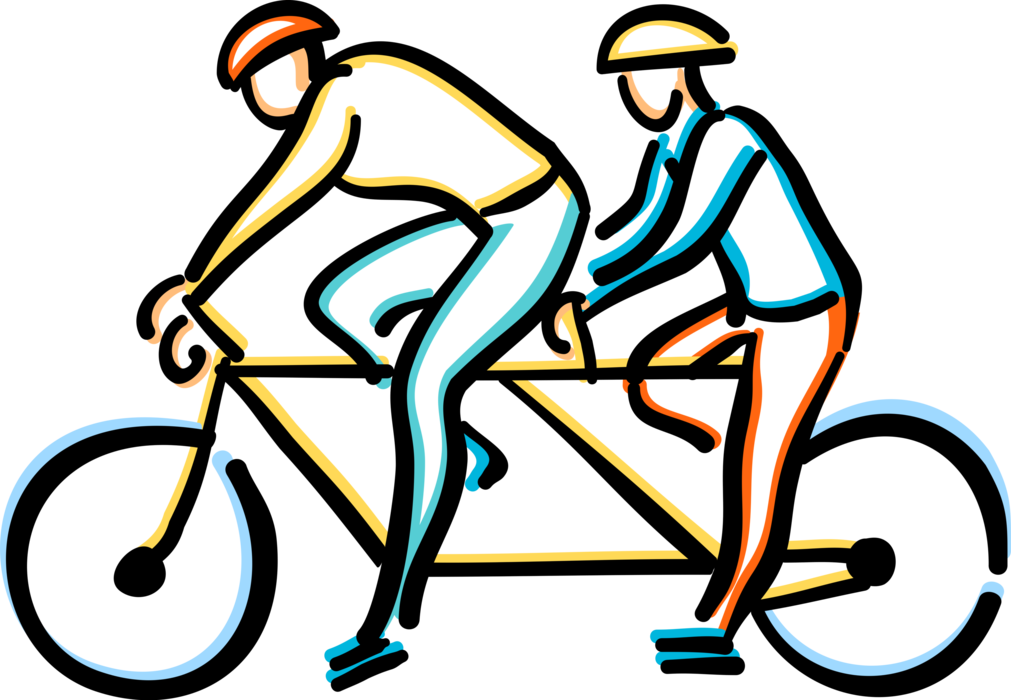 Vector Illustration Of Two Cyclists Riding On Tandem - Vector ...
