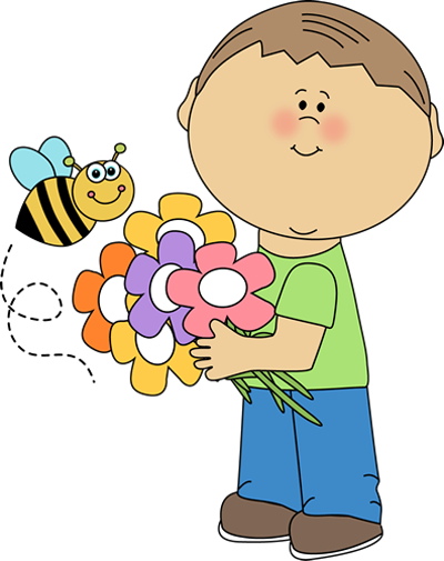 Boy With Flowers And Bee Spring Clip Art Kids Truly - Spring Clipart ...