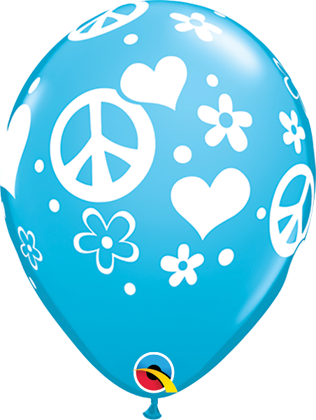 11" Valentines Day Round Latex Peace Signs And Hearts - 11" Peace Signs ...