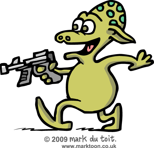 Alien With Spotted Head And Gun - Cartoon Alien With A Gun - (520x500 ...