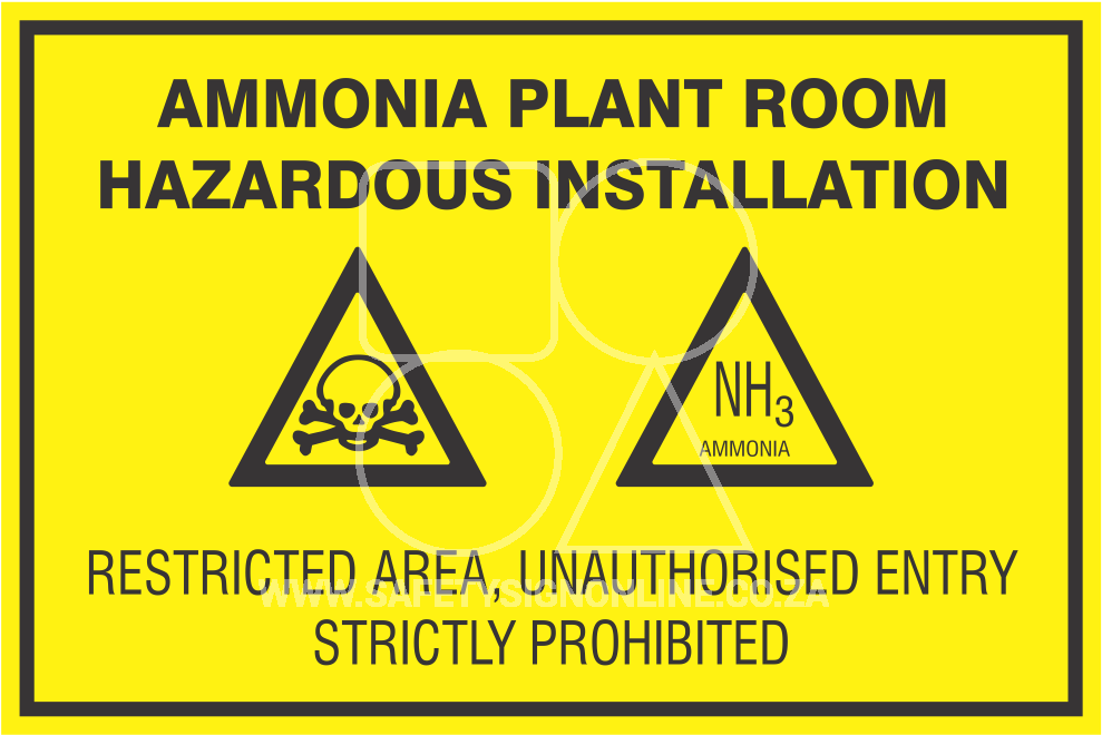 Custom Ammonia Plant Room Hazardous Installation Sign - Signs ...