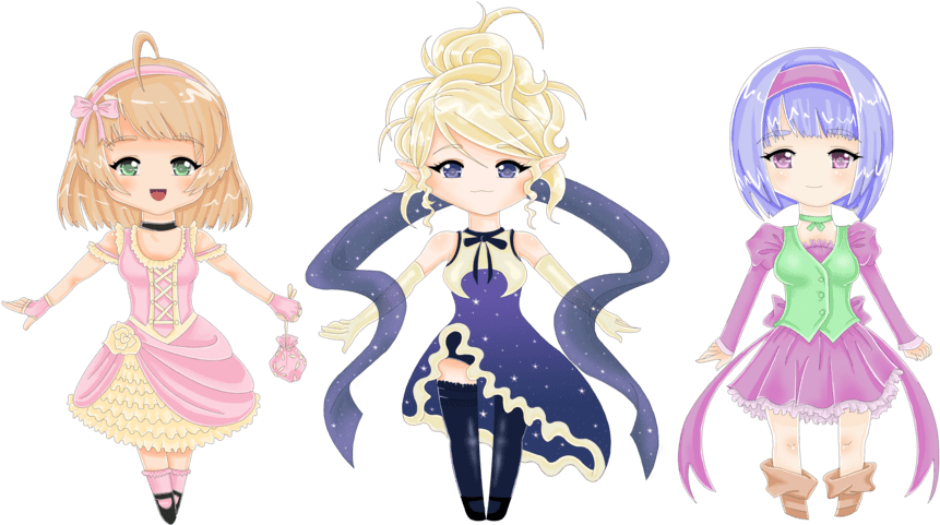 Three Anime Girls Chibi - (1024x566) Png Clipart Download