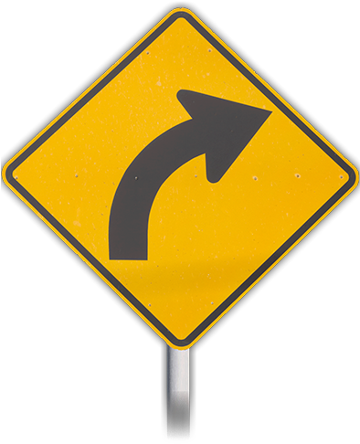 Yellow Road Sign Showing Turn Ahead - Right Curved Road Sign - Full ...