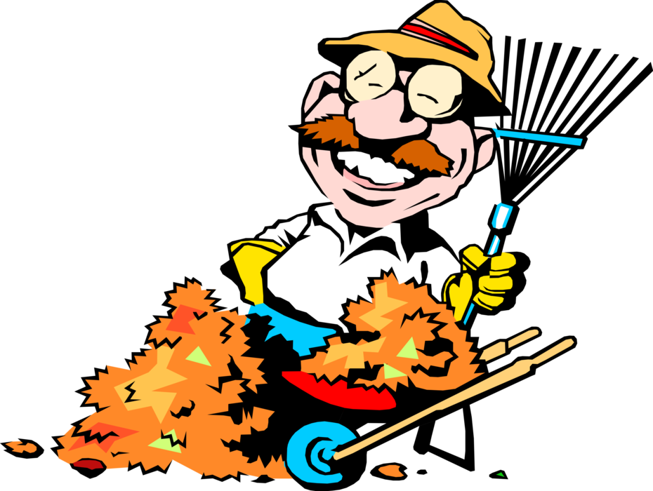 Cartoon Leaf Raker Royalty Free Vector Clip Art - Men Raking Leaves ...