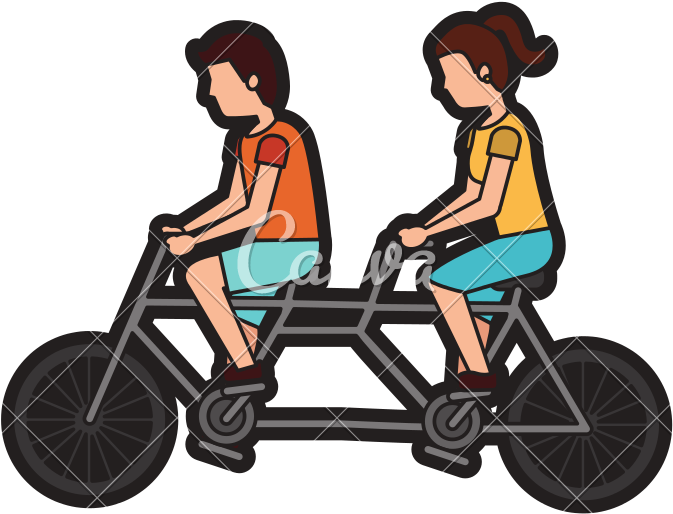 Man And Woman Riding Tandem Bike Icon Image - Tandem Bicycle - (800x800 ...