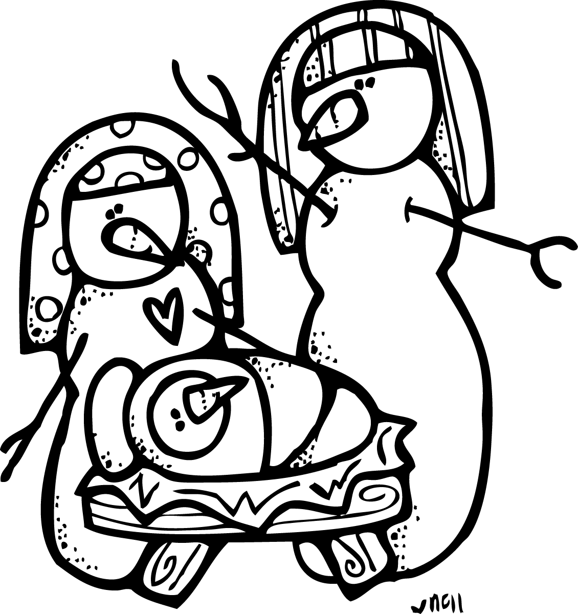 Melonheadz Mary With Jesus Clipart - Snowman And Jesus Black And White ...