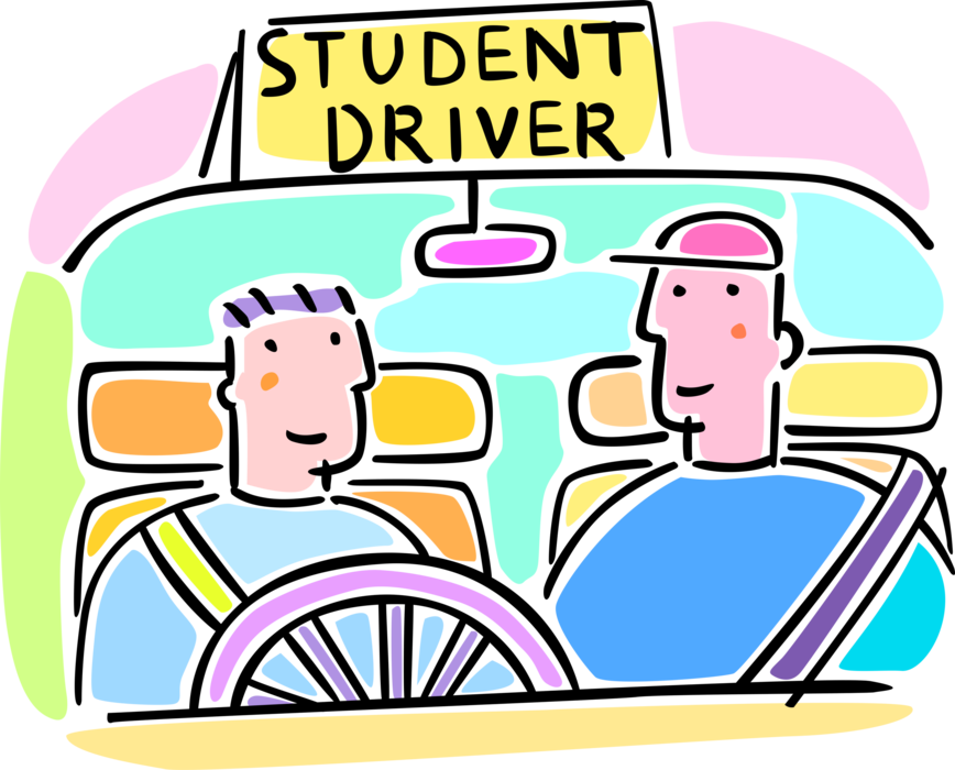 Vector Illustration Of Student Motorist Driver Education - Learning To ...