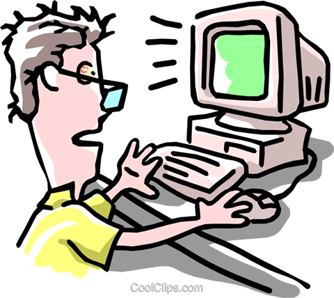 Man Working At Computer Royalty Free Vector Clip Art - Library Books ...