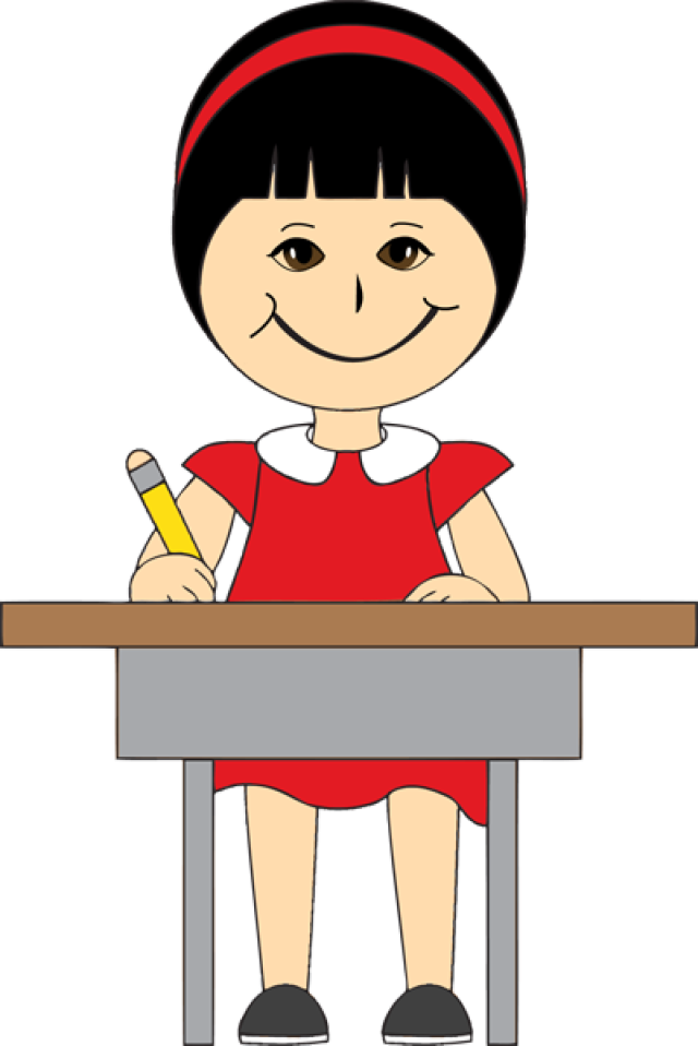 Clipart Children In School Desks - Cartoon Girl Sitting In Desk - Full ...