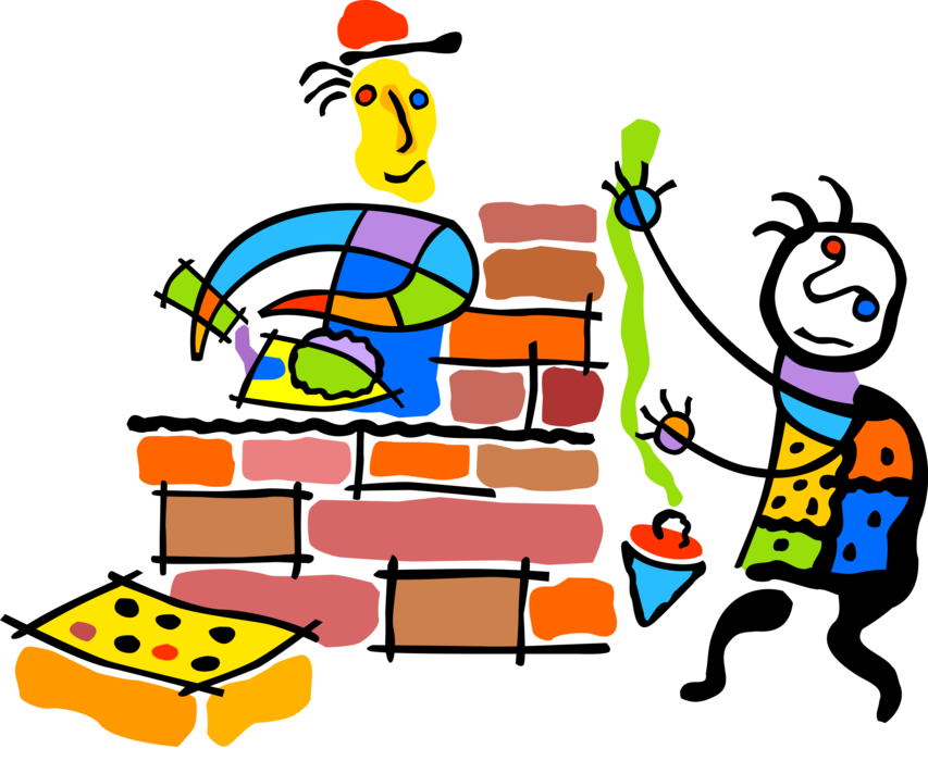 Vector Illustration Of Masonry Bricklayer Masons Construct - Desenho ...