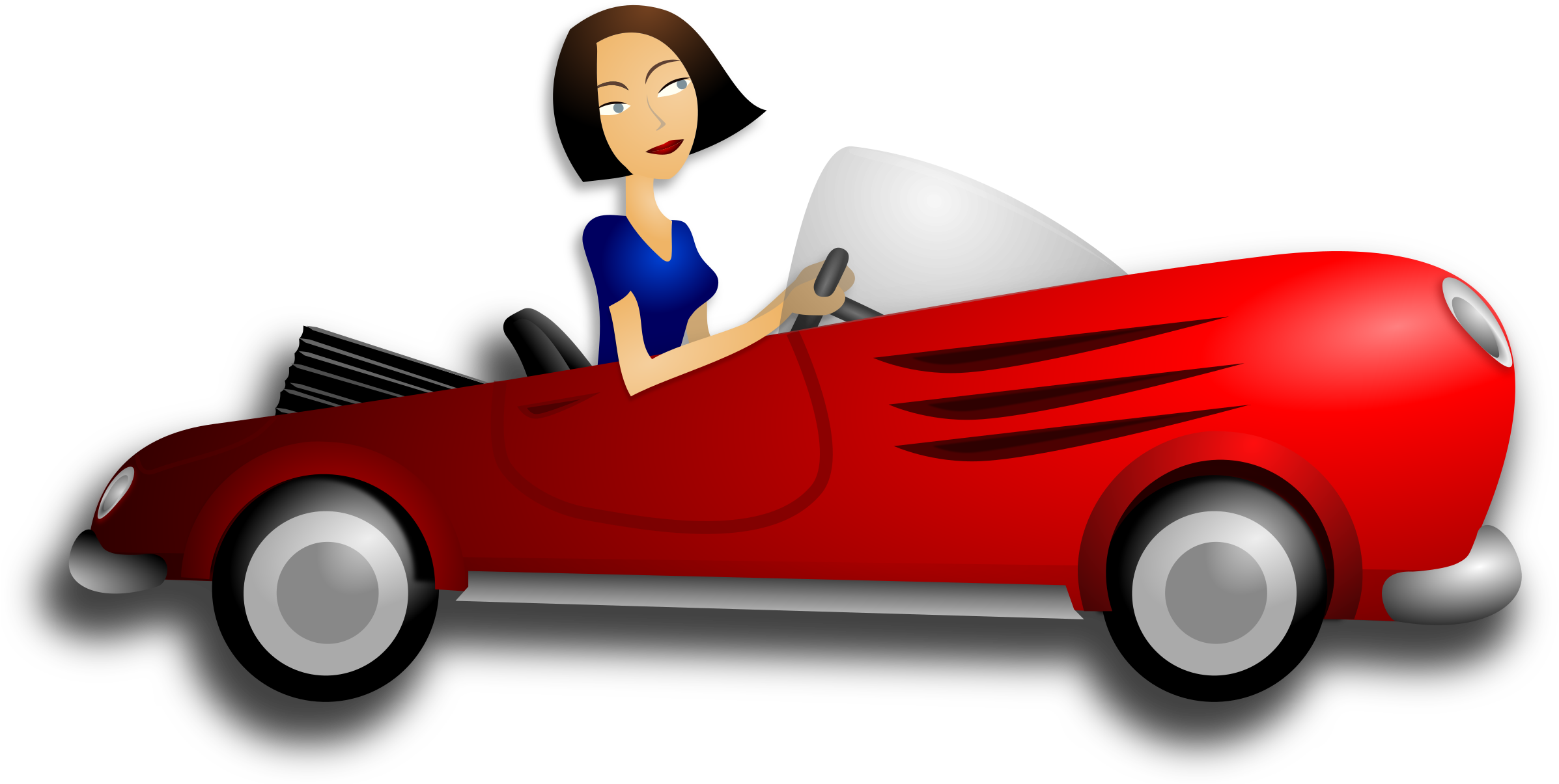 Brunette Female Driver - Woman Driving Car Cartoon - (2400x1208) Png ...
