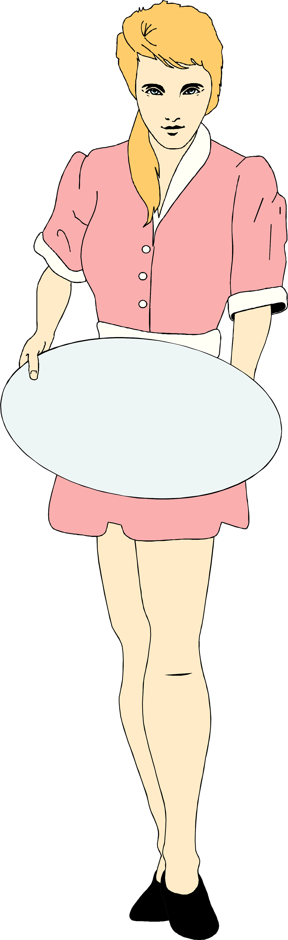 Waitress With Tray Clip Art - Cartoon - (958x3126) Png Clipart Download