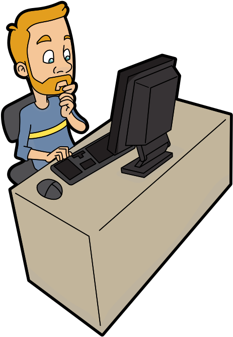 Cartoon Man Doing Research Using A Computer - Cartoon Using Using ...