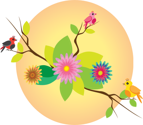 Burung Dan Bunga Di Bawah Matahari Ilustrasi - Clipart Flowers ...