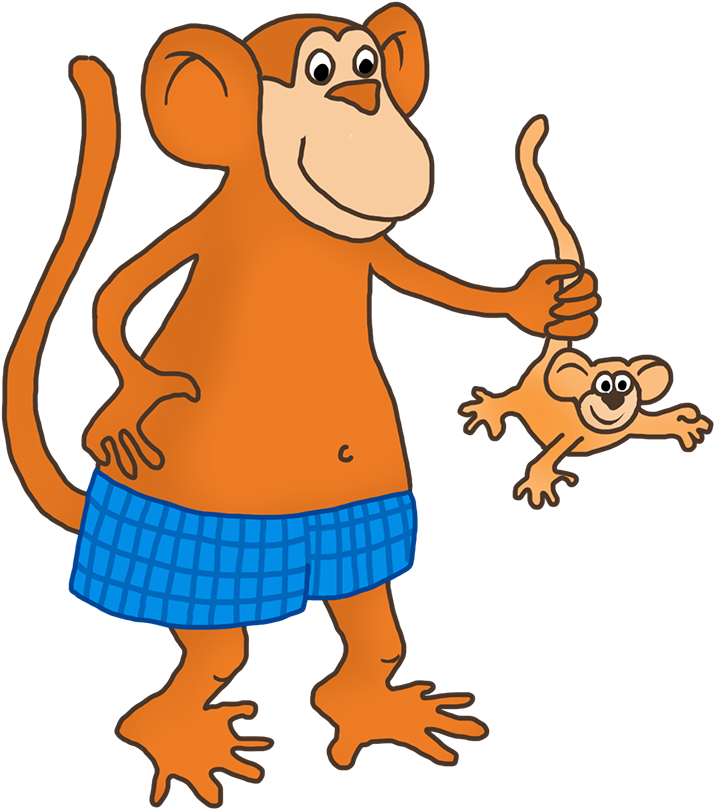 Monkey Smiling Png, Monkey With Young One Png - Drawing - (833x886) Png ...