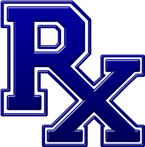 Blue Rx Symbol Collegiate Clipart Image - Black Varsity Letter R ...