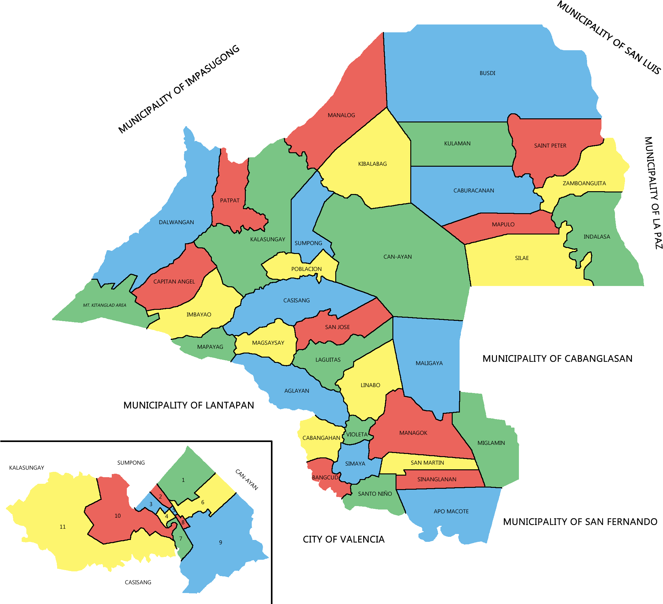 Political Map Of Malaybalay City Showing The 46 Barangays - Iligan City ...
