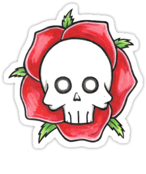 Generic Skull Rose Drawing Sticker Original Done In - Skull - (375x360 ...