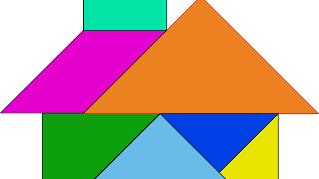 Outline Of A House In Coloured Blocks - Tangram Using Geometrical ...