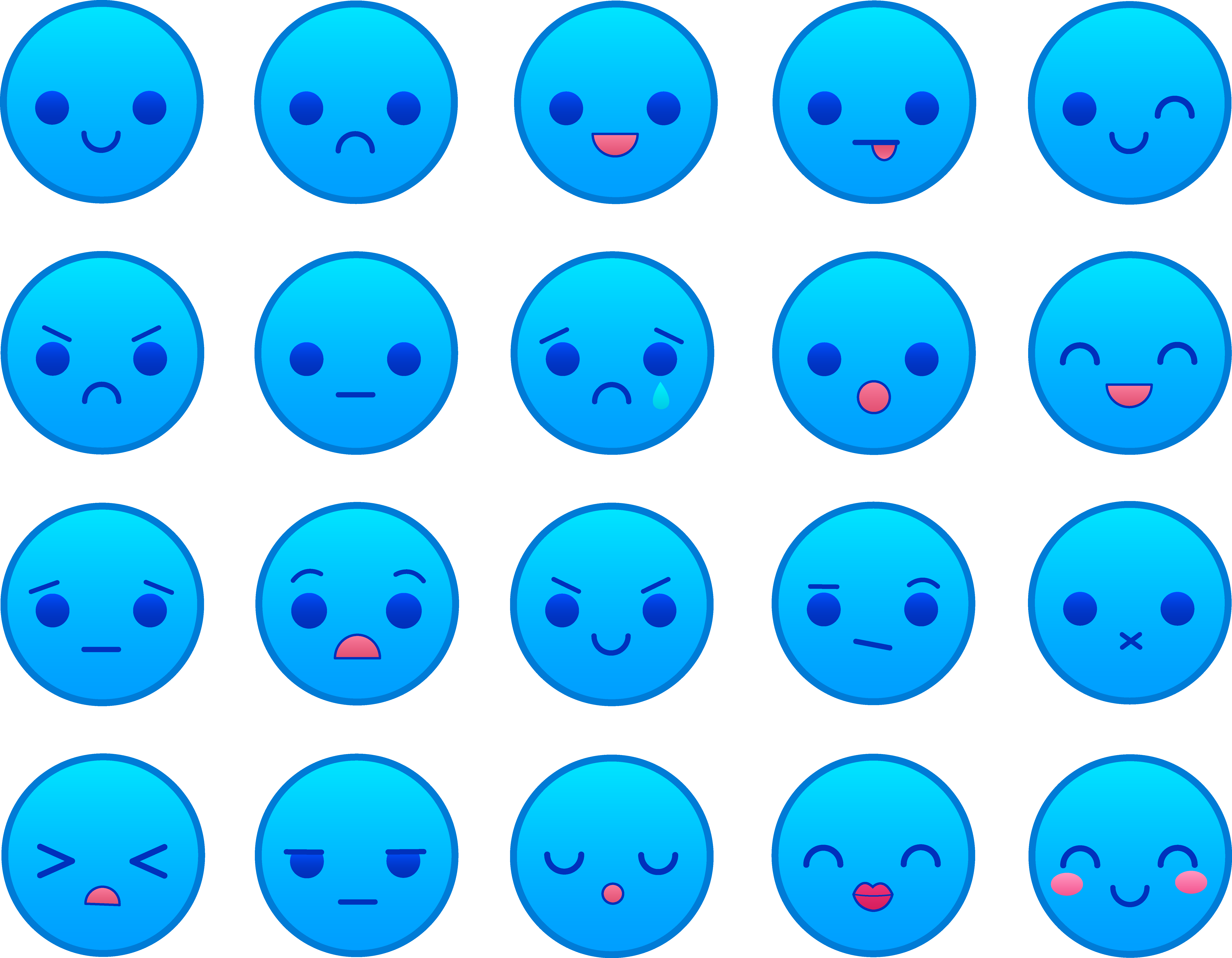 Blue Emoticons Set - Symbol - (6763x5262) Png Clipart Download