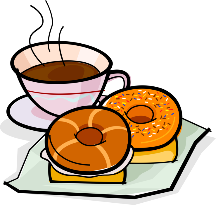 Vector Illustration Of Cup Of Coffee And Sweetened - Coffee Donut Clip ...