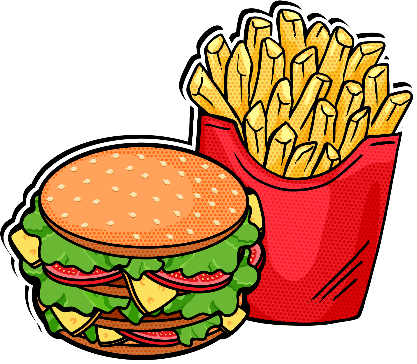 Fast Food French Fries Hamburger Pop Art - Burger And Fries Vector ...
