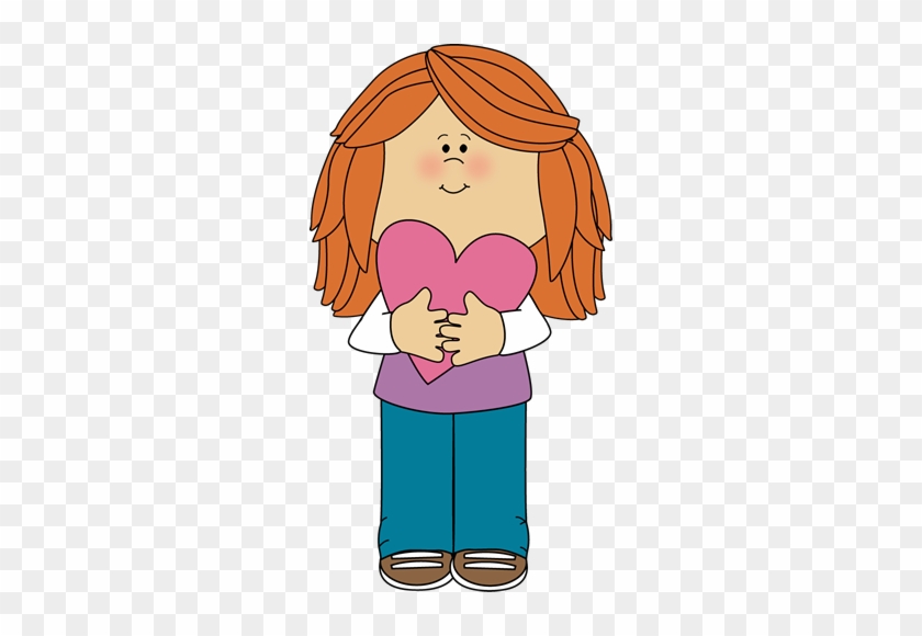 Little Girl Holding A Valentine - Girl Holding Heart Clipart - Full ...