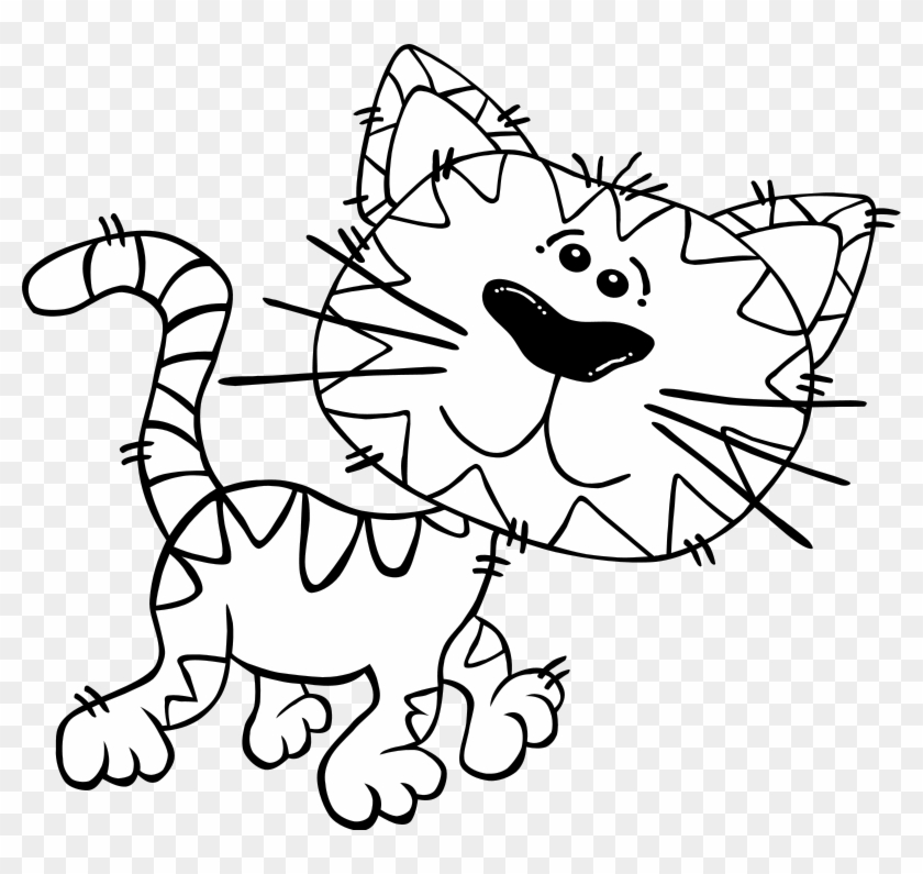 Cartoon Cat Walking Outline Clip Art Free Vector 4vector - Black And White Cute Cartoon Cats ...