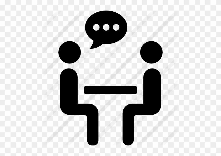 Two Persons Talking Sharing Sitting On A Table - Interviews Icon - Full ...