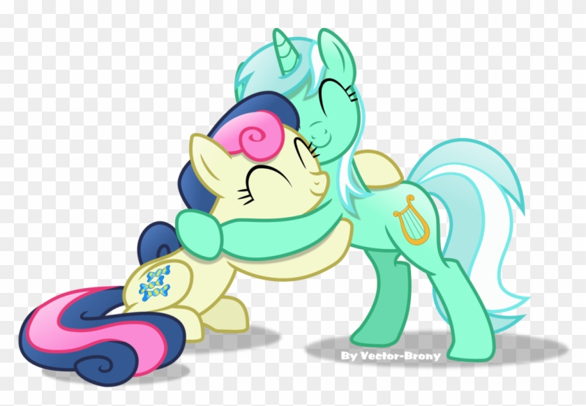 Lyra And Bonbon Hugging By Vector-brony - Cartoon - Full Size PNG ...