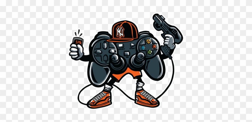 Lets Play 2 Ladies Printed T-shirt Controller Cartoon - Full Size PNG ...