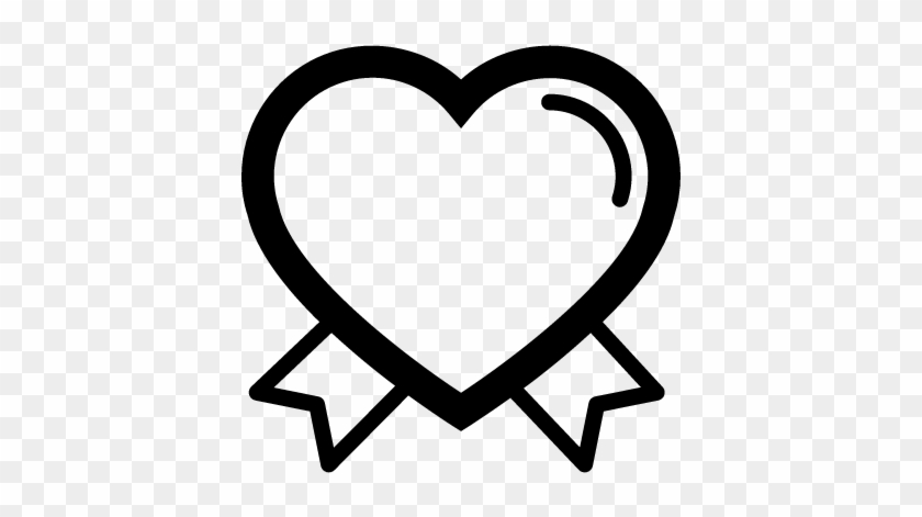 Valentines Heart Outline Shape With Ribbon Tails Couple - Vector ...